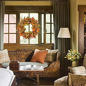 HO2NLE Fall Wreaths for Front Door, 24 Inch Fall Wreath with Flowers and Berry Large Autumn Harvest Thanksgiving Wreath for Farmhouse Festival Halloween Home Wall Decor