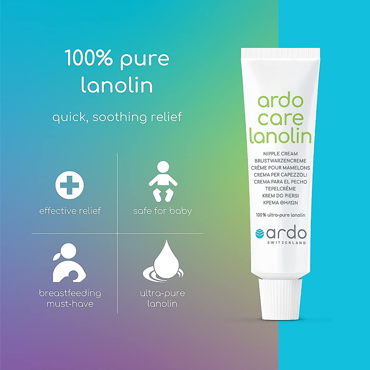 Ardo Care Lanolin Nipple Cream (10ml/0.3 fl.oz) - From Europe, 100% Pure Lanolin for Breastfeeding Moms, Provides Quick Soothing Relief for Sore Nipples, 10ml (0.3 fl.oz)