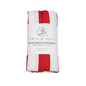 TWIG & BALE USA American Flag Muslin Baby Blanket - Red White and Blue - Stars and Stripes - 47" x 43" - Organic Cotton Patriotic Swaddle Receiving Blanket