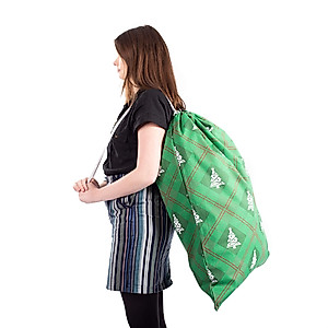 Pudgy Pedro's Party Supplies - Christmas Canvas Gift Bags - Red Peppermint Candy Green Argyle - XX-Large Fabric 16.5" x 13.5" Present Stocking - 2 ct