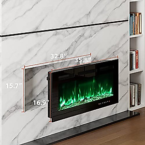 36" Electric Fireplace Inserts Wall Mounted Fireplace with [3D Flame] [Wall Mounted] [Remote Control] for The Living Room Bedroom Indoor, Black