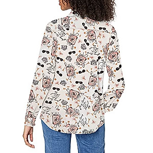 Karl Lagerfeld Paris Women's Long Sleeve Whimsical Blouse, Soft White Multi, X-Large