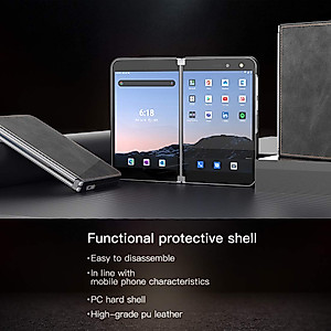Feitenn Leather Slim Case for Microsoft Surface Duo Case 2020, Lightweight Folio Thin PU Leather Cover Durable Protective Bumper Shockproof Defender Shell for Microsoft Surface Duo 8.1" 2020 - Black