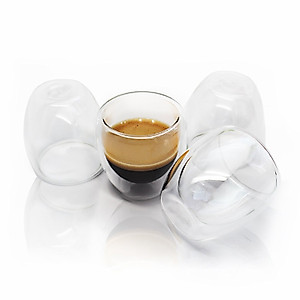 Espresso Cups, Glass Cups Shot Glass Coffee Espresso Cups Cafecito Cups Double Wall Thermo Insulated Glass ,80 ML/2. 7 Ounce,Set of 4