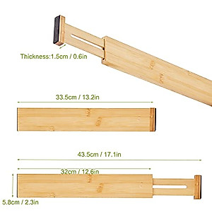 ZHU CHUANG Bamboo Drawer Organizer Adjustable Kitchen Drawer Dividers for Dresser,Bedroom,Bathroom,Office (Pack of 4)