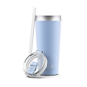 Ello Beacon Vacuum Insulated Stainless Steel Tumbler with Splash Resistant Slider Lid and Optional Straw, BPA Free, Halogen Blue, 24oz