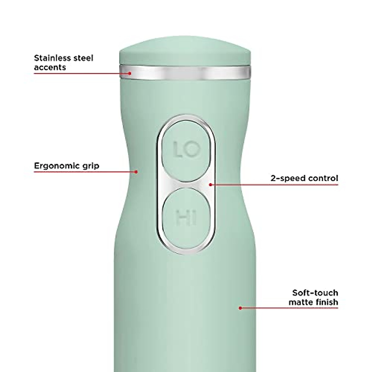 Chefman Immersion Stick Hand Blender with Stainless Steel Blades, Powerful Electric Ice Crushing 2-Speed Control Handheld Food Mixer, Purees, Smoothies, Shakes, Sauces & Soups, Sage