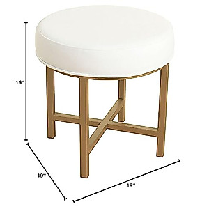 HomePop Round Metal Base Decorative Ottoman, White Velvet