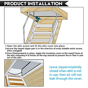 Attic Stairway Insulation Cover Energy Saving R-15.5 Class A Fireproof Attic Stairs Door Ladder Insulator Easy Installation Pull Down Tent with Zipper 25'' x 54''x 11''