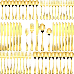 Dandat 500 Pcs Stainless Steel Flatware Set Service for 100 Guest, Cutlery Utensil Set, Include Fork Knife Spoon for Guest Dinner Home Kitchen Wedding Holiday Halloween Christmas Party (Gold)