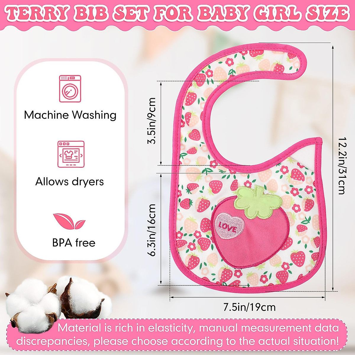 HooLing 24 Pcs Toddler Bibs Waterproof Baby Bibs Cotton Soft Drool Bibs Feeding Kindergarten Welfare Home Newborn Party(Girl)