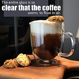 PunPun Bundle: 17oz Large Clear Coffee Mugs (Set of 2) & 8.5oz Shot Glass Coffee Cups (Set of 2) & 2.7oz Tea Cups (Set of 4) Double Wall Designed Glass Cups