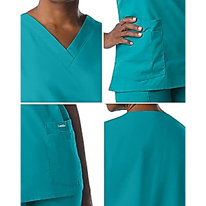 Landau Essentials Relaxed Fit 4-Pocket V-Neck Scrub Top for Women 8219 Steel Grey