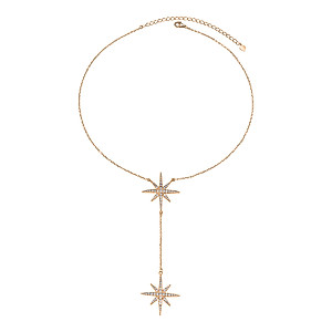 Savlano 14K Yellow Gold Plated Cubic Zirconia Round Cut Starburst 18 Inches Pendant Chain Necklace For Women