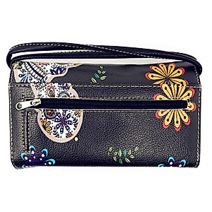 Texas West Western Rhinestone Flora Sugar Skull Crossbody Small Pouch Wallet in 3 colors (Purple)