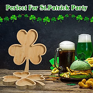 2 Pcs Large Clover Shaped Serving Plates Wooden Shamrock Sectional Serving Tray St Patrick's Day Four Leaves Shaped Platters Irish Serving Dishes Appetizer Section Platter for St Patrick's Supplies