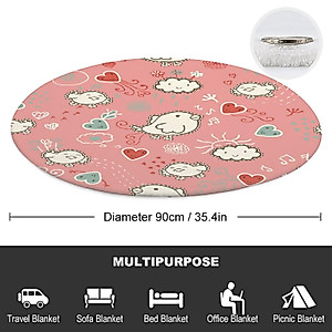 LAKIMCT Cartoon Birds Hearts Clouds Round Soft Baby Blankets for Boys Girls, Newborn Blanket for Suitable for Swaddling Sleep Stroller Cover Nursery Blanket, 35 Inch