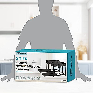 Sevenblue 2 Pack Under Sink Organizers and Storage, 2 Tier Sliding Bathroom organizer,Multi-Use Under Kitchen Cabinet Storage Shelf (Black 2Pack)