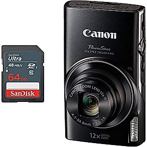 Canon PowerShot ELPH 360 HS Digital Camera + 64GB SD Memory Card (Black) (Renewed)
