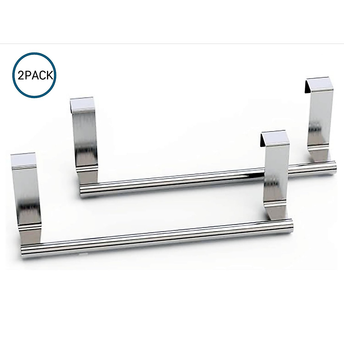 RUIBAOLY Stainless Steel Over Door Towel Rack Bar Holders for Universal Fit on Over Cabinet Cupboard Doors ，9.2" Wide - 2 Pack(Silver)