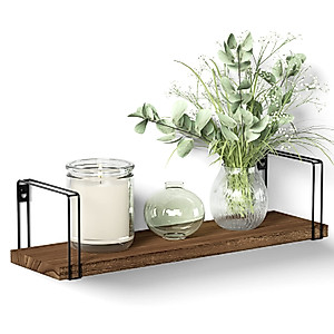 SRIWATANA Rustic Floating Shelves Wall Mount Set of 3, Hanging Wall Shelves, 17 Inch Wood Storage Shelves for Decor, Bedroom, Bathroom, Laundry Room, Living Room, Kitchen, Office - Light Walnut