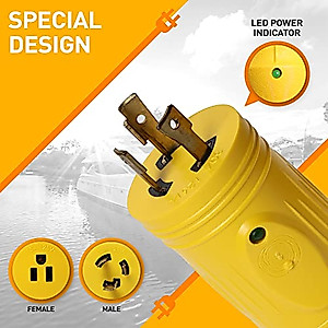 MARVINE 30 Amp to 15 Amp Plug Adapter - NEMA L5-30P Male to Female 5-15R - 3 Prong Power Converter with LED Indicator