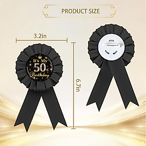 It's My 50th Birthday Tinplate Badge Pin, Gold Diamond Happy 50th Birthday Button Pin, Ffity Birthday Black Rosette Award Ribbon Pin for Women, Brooch Buttons for 50 Years Old Birthday Party Decoration