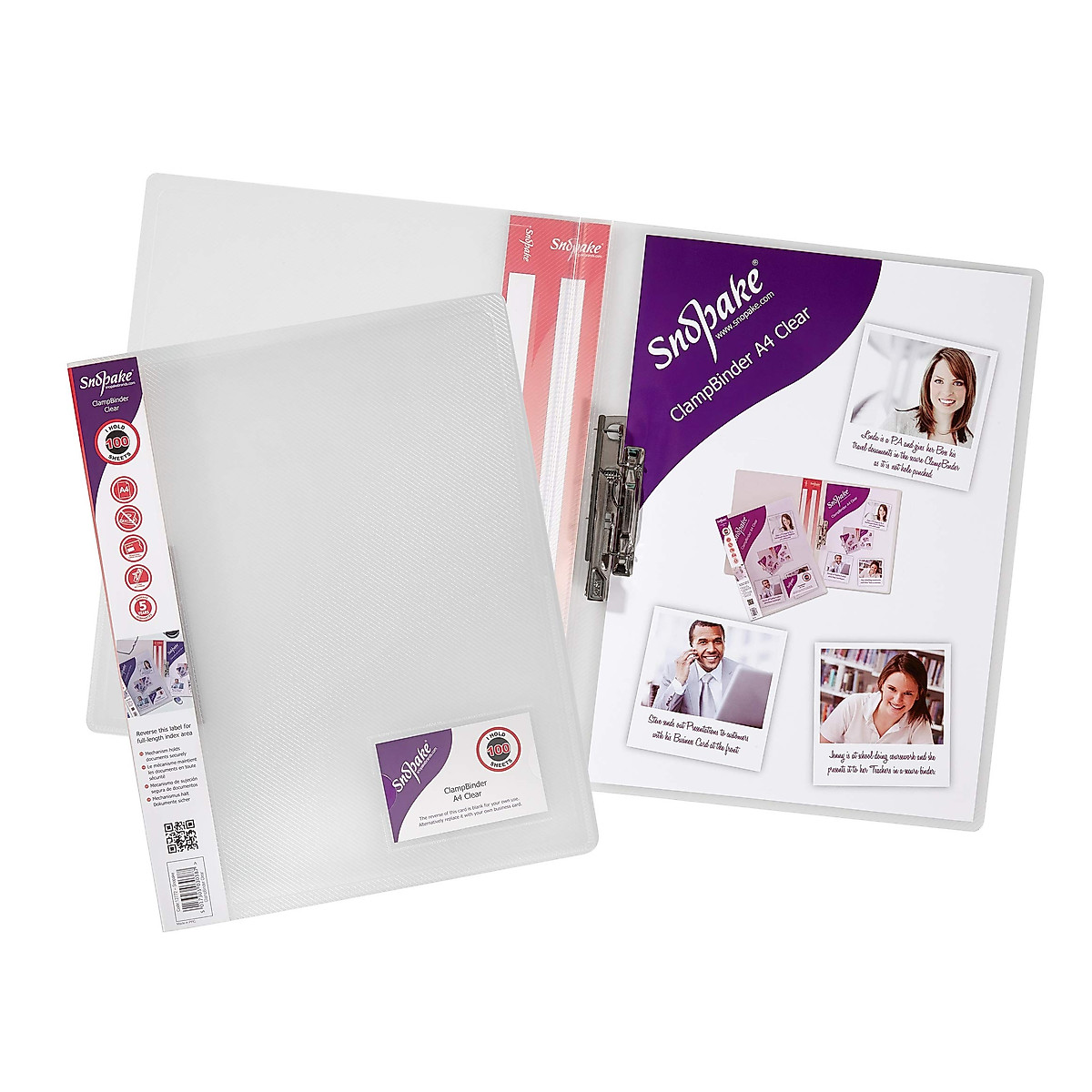 Snopake 12772S A4 Clamp Binder with 100 Sheet Capacity - Clear