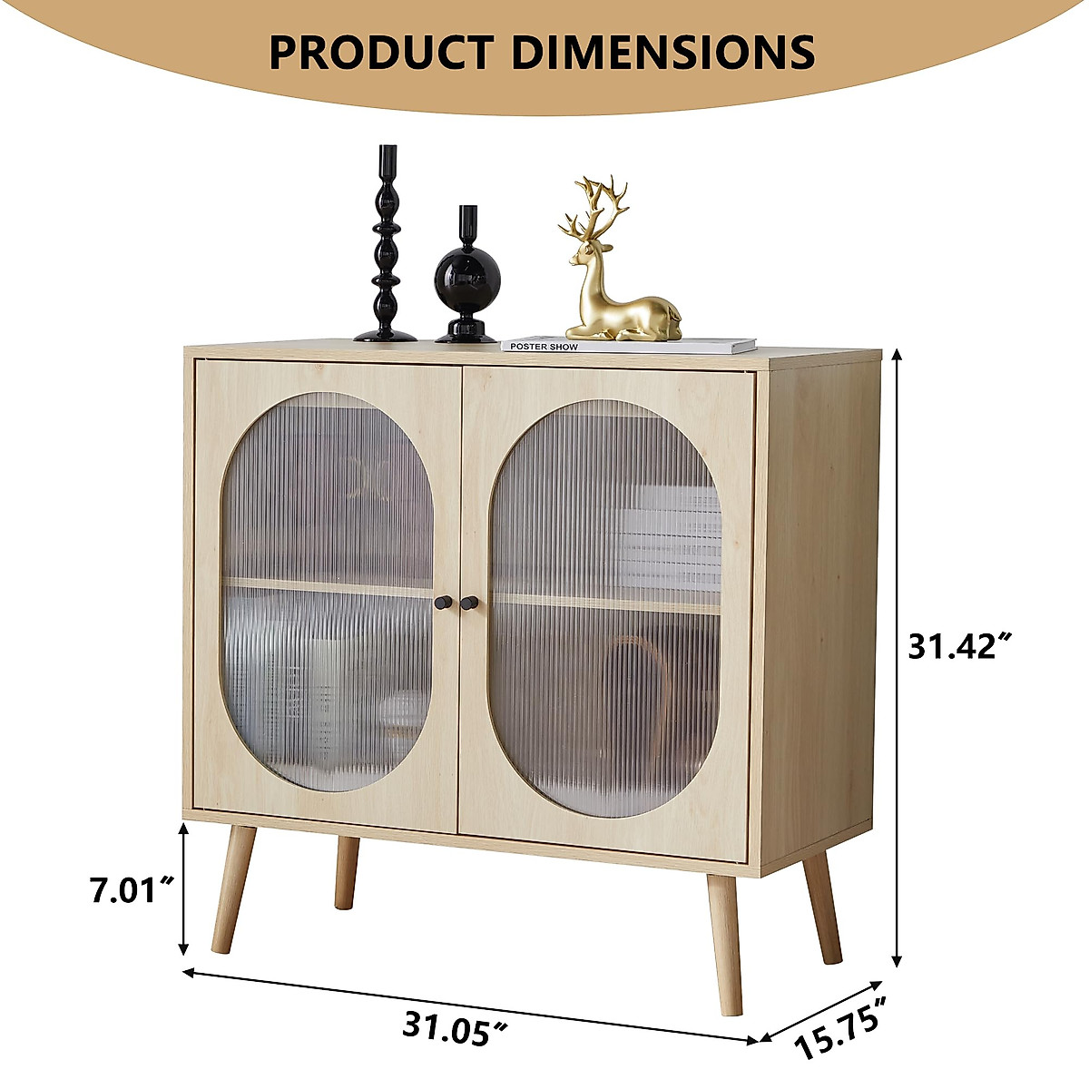 PHOYAL Sideboard Buffet Cabinet, Modern Sideboard Cabinet Accent Storage Cabinet with 2 Doors and Adjustable Shelves Storage Cabinet for Kitchen, Living Room, Hallway, Natural X 2