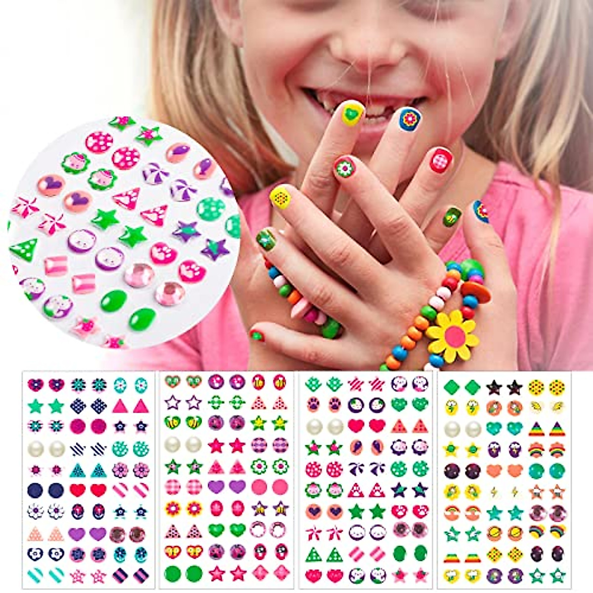 240PCS Sticker Earrings for Little Girls - 3D Gems Girls Sticker Earrings Self-Adhesive Glitter Craft Crystal Stickers, Stick on Earrings for Toddlers