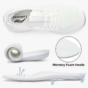 Lamincoa Women's White Running Shoes Walking Sneakers Slip On Breathable Tennis Shoes Memory Foam for Athletic Gym Workout,7