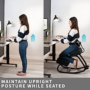 DRAGONN by VIVO Wooden Rocking Kneeling Chair with Back Support, Ergonomic Rocker Stool for Home and Office, Angled Posture Seat, Black Frame, Black Cushions, DN-CH-K05RB