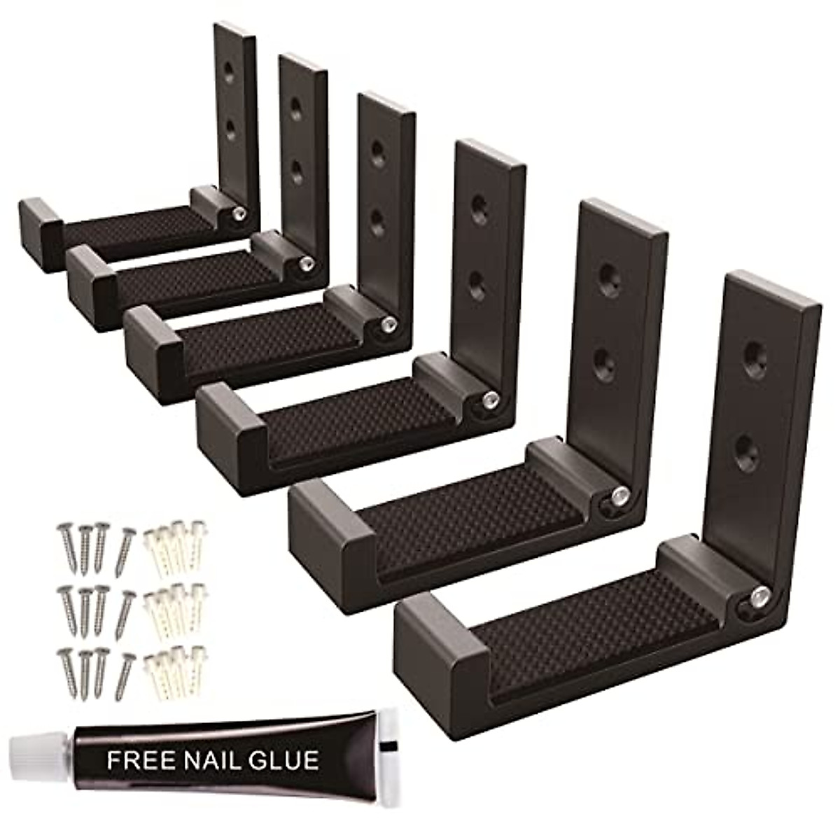 MeetRade Wall Hooks for Hanging Folding Coat Hooks 6 Pack Heavy Duty Wall Mounted Hook Hangers for Key Coat Towel Hat Bag Backpack Headphone in Door Bathroom Closet with Adhesive and Screws (Black)