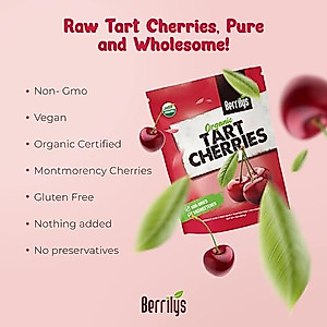 Berrilys Organic Dried Tart Cherries, 1 lb, Pitted, Non-GMO, Kosher, Unsulfured, No Added Sugar