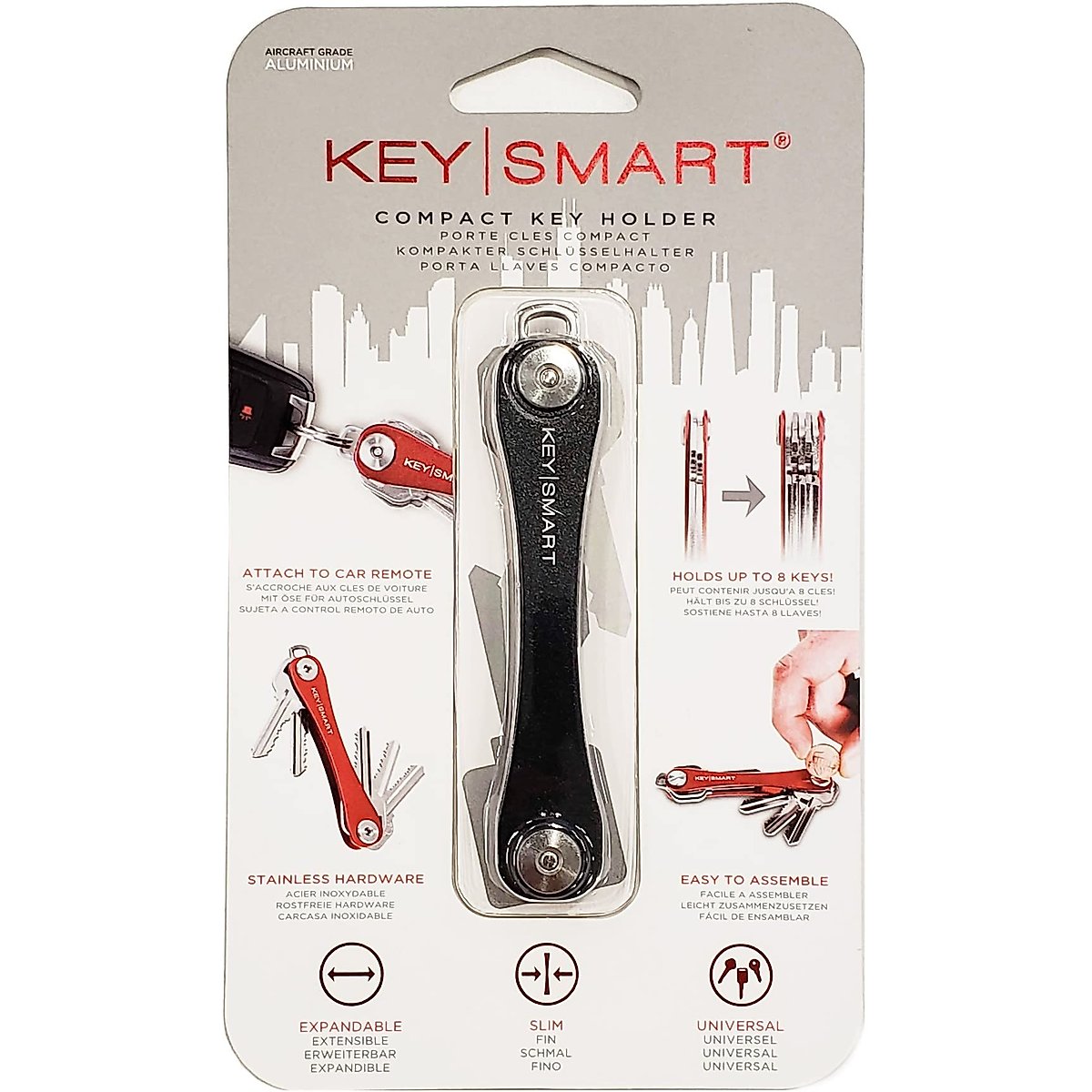 KeySmart Key Holder for Keychain Key Ring - Compact Key Organizer Key Chain Key Case, Minimalist Pocket-Sized EDC Keychain, Loop Piece for Car Fobs, Expandable (up to 22 Keys, Black)