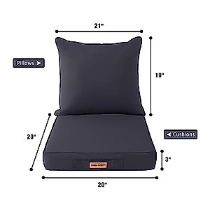 Faible Poisson Outdoor Chair Cushions, 20 x 20 Inch Waterproof Patio Furniture Back & Deep Seat Cushion Set with Handle and Anti-Slip Straps for Indoor Garden Camping, Plain Navy