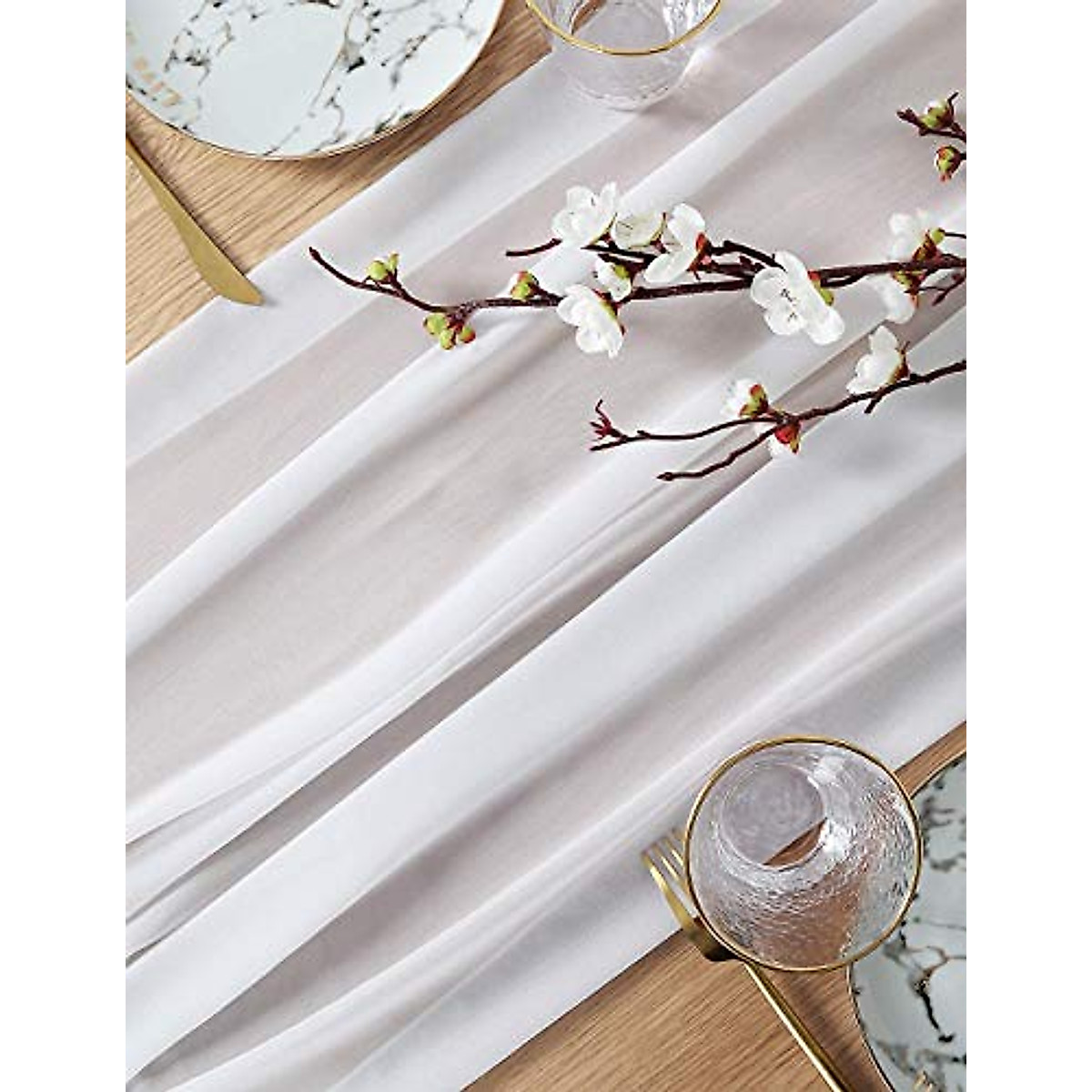 YJKIS White Chiffon Table Runner 27x120 Inches Rustic Sheer Runner Bridal Wedding Party Decorations Romantic Wedding Table Runner