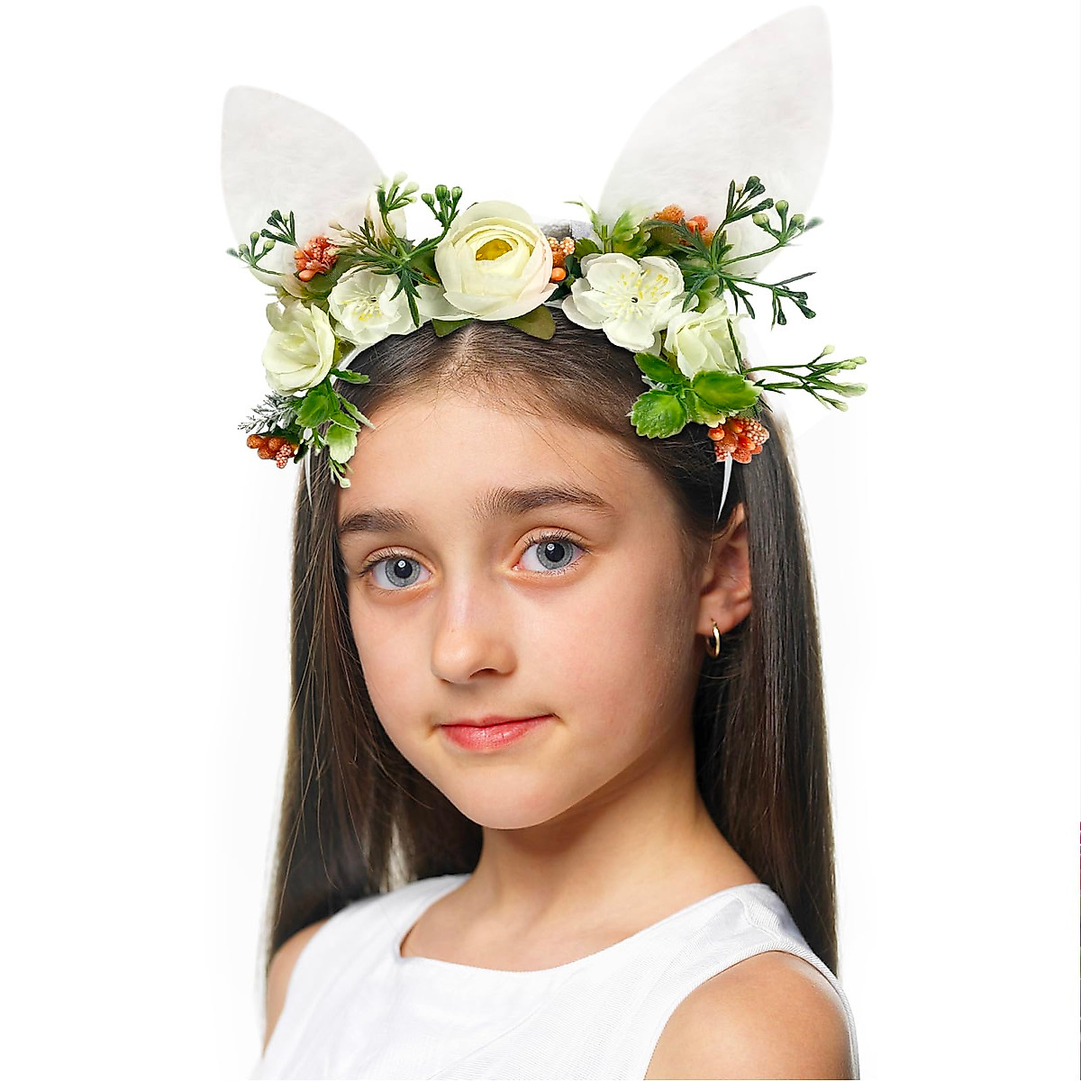 Bnikion Easter Floral Bunny Ears Headband Spring Woodland Flower Fairy Rabbit Hairband Wedding Party Birthday Supply