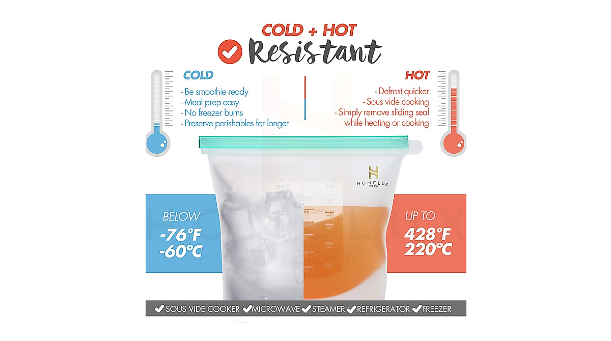 HOMELUX THEORY Reusable Gallon Freezer Bags - Extra Large Silicone Storage