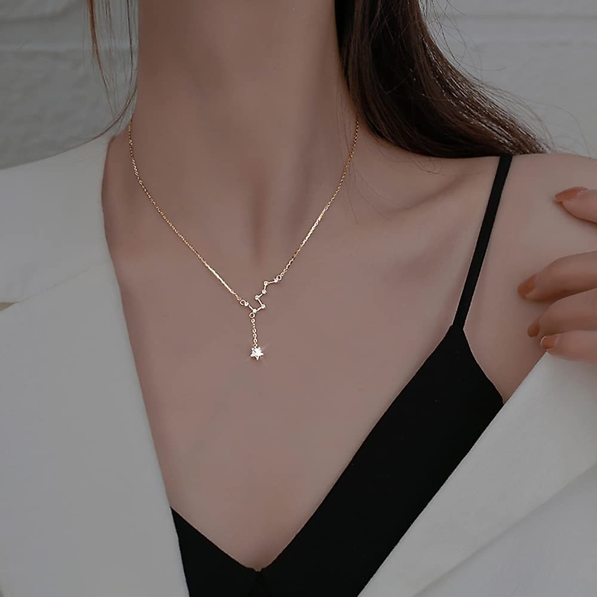 SKUZA Necklace,Ladies Necklace New Big Dipper Necklace Female Xia Yin Light Luxury Fashion Niche Design Tassel Exquisite High-end Clavicle Chain Girlfriend Girlfriend Gift (b) (Color : Gold)