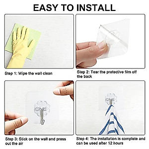 Parts Express Adhesive Hooks - 24 Pack Heavy Duty 13.2lb (Max), Nail Free Sticky Hangers with Stainless Hooks, Reusable, Clear, Utility Kitchen Wall Hooks, Towel Hanger, Ceiling Hooks…