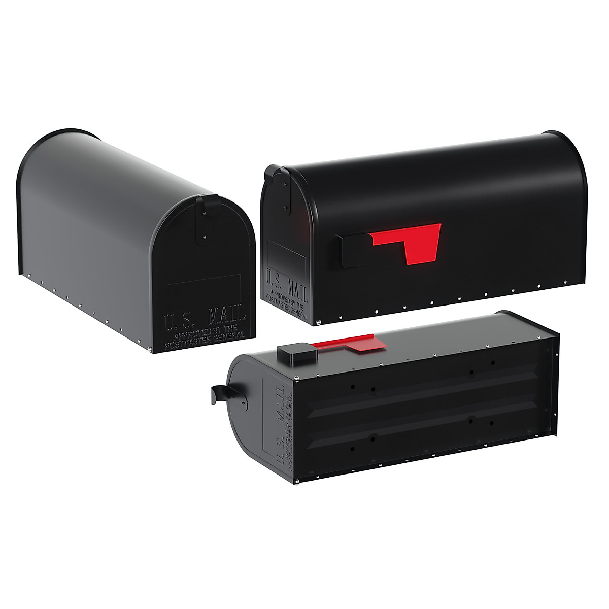Mailboxes for Outside Post Mount with Durable Aluminium Flag - Medium Capacity, Black, Galvanized Steel - 6.92 in. W x 8.87in. H x 20.05 in. L - Metal Mailbox