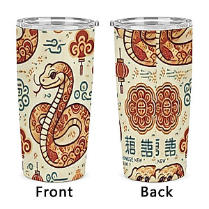 20oz Chinese Auspicious Cloud Snake Pattern Tumbler Stainless Steel, Vacuum Insulated Tumbler with Lid And Straw Unique Coffee Mug Travel Mug Gifts for Women Men
