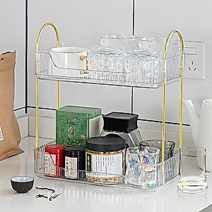 COMVTUPY Bathroom Counter Organizer Countertop Storage Cosmetics Skincare Shelf Organizer Makeup Organizer Perfume for Dresser Vanity Tray Spice Rack Organizer for Kitchen(2 Tier-Clear)