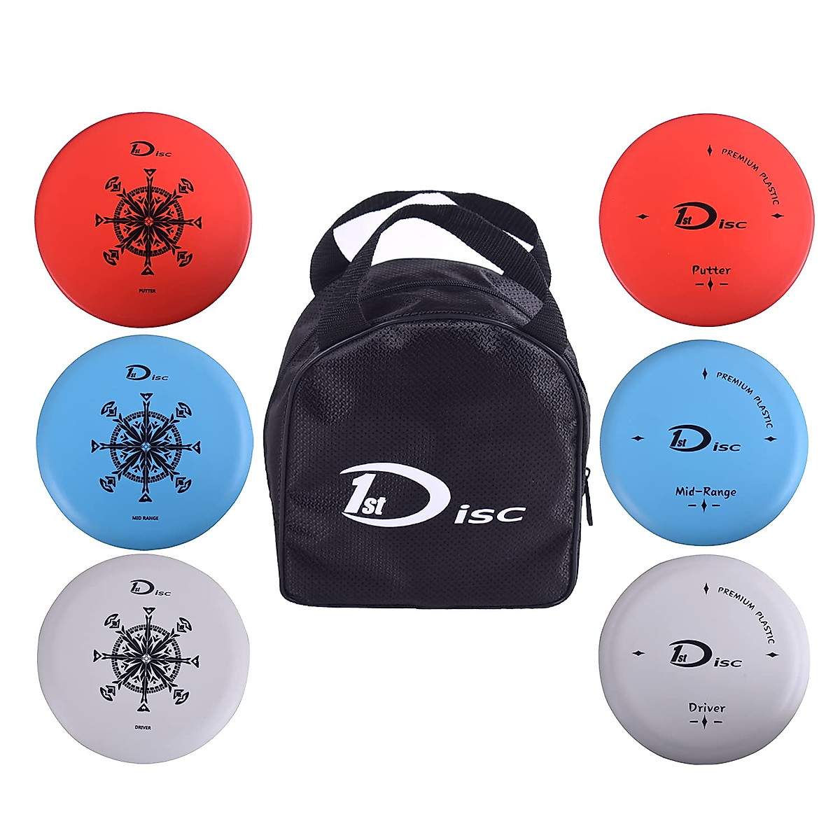 Disc Golf Starter Set-2 PCS Putter, 2 PCS Mid-Range, 2 PCS Driver with Bag