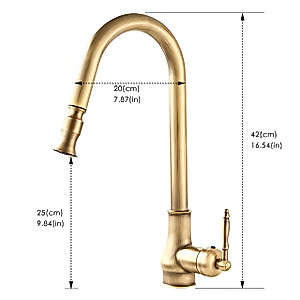 Single Handle Kitchen Faucet,Antique Copper One Hole Pull Out Pull Down Widespread Brass Faucet Body with Cold Hot Mixer Hoses