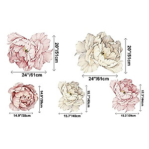 Murwall Floral Peonies Wall Decal, Peony Bouquet Flowers Removable Peel and Stick Wall Sticker