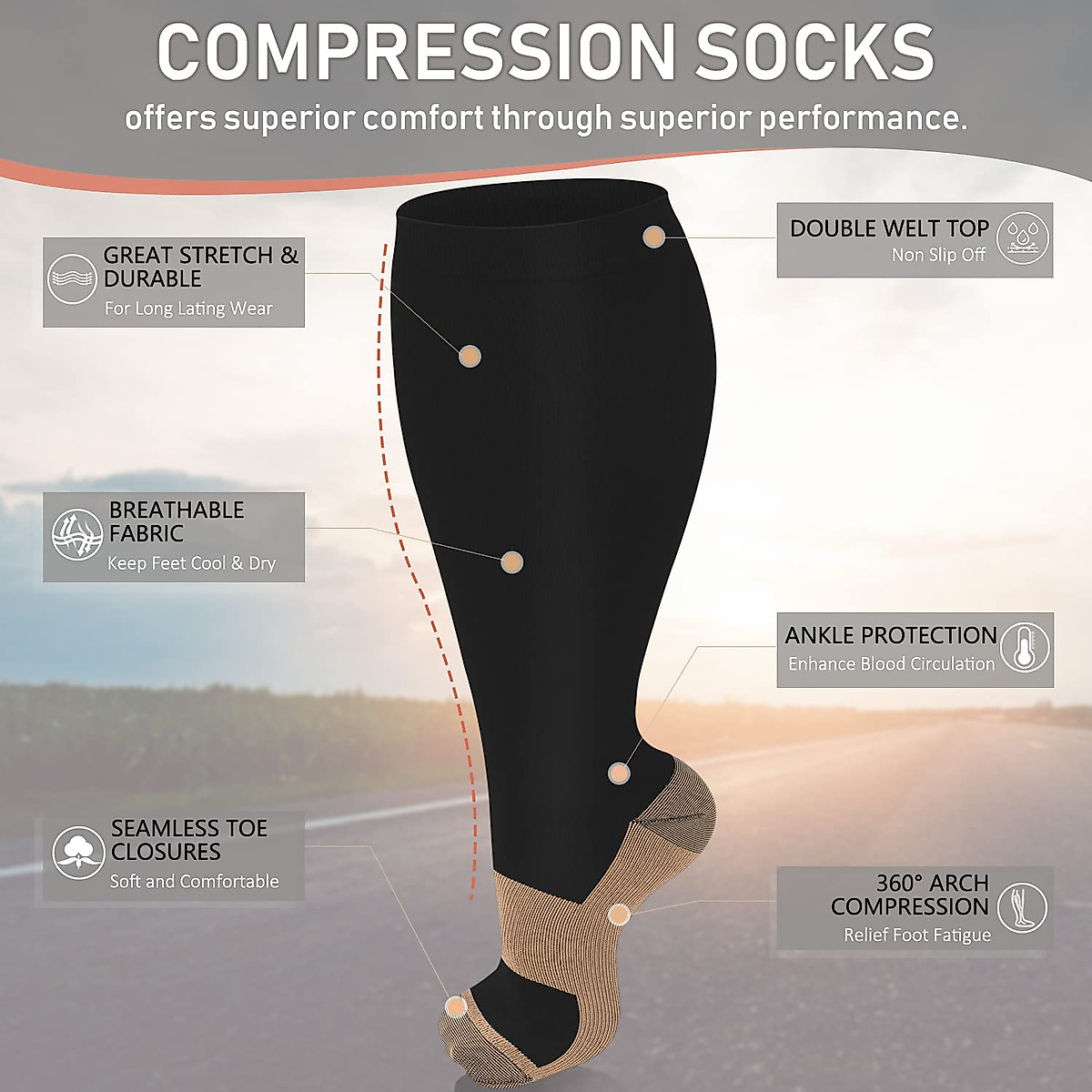 Diu Life 3 Pairs Plus Size Compression Socks for Women and Men Wide Calf Extra Knee High Support for Circulation