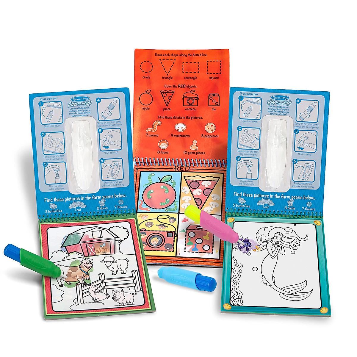 Melissa & Doug On the Go Water Wow! Reusable Water-Reveal Activity Pads, 3-pk, Colors and Shapes, Fairy Tales, Animals - Travel Toys, Stocking Stuffers, Mess Free Coloring For Kids Ages 3+