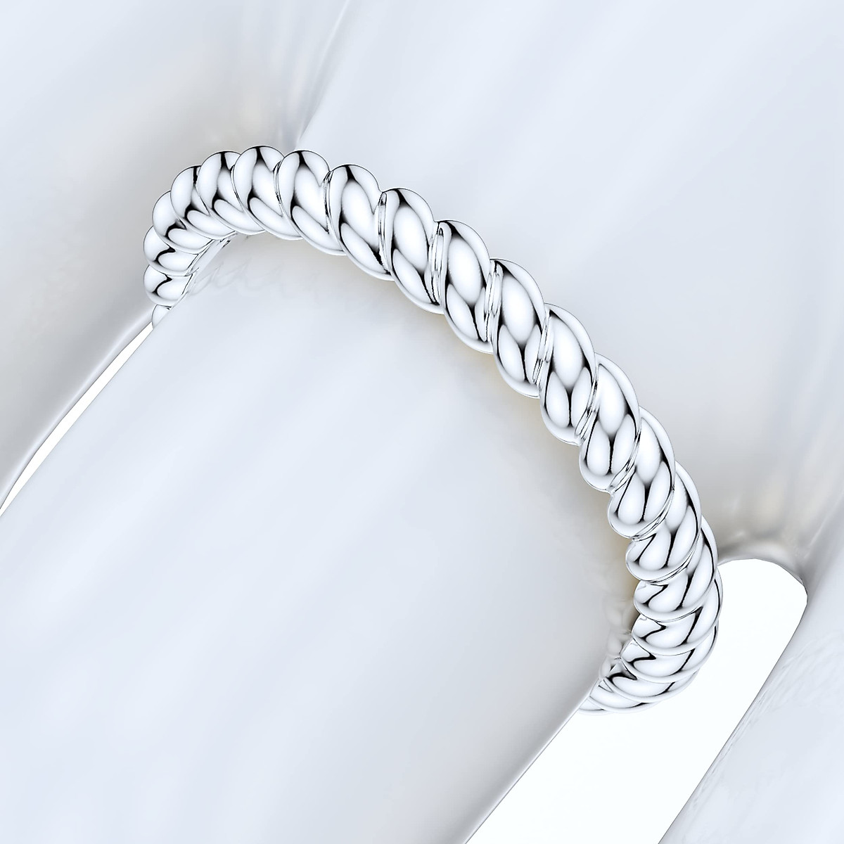 PRSTANI 2.5mm Wide Solid Sterling Silver Twisted Rope Comfortable Shank Bridal Set Matching Ring Wedding Band (5.5)